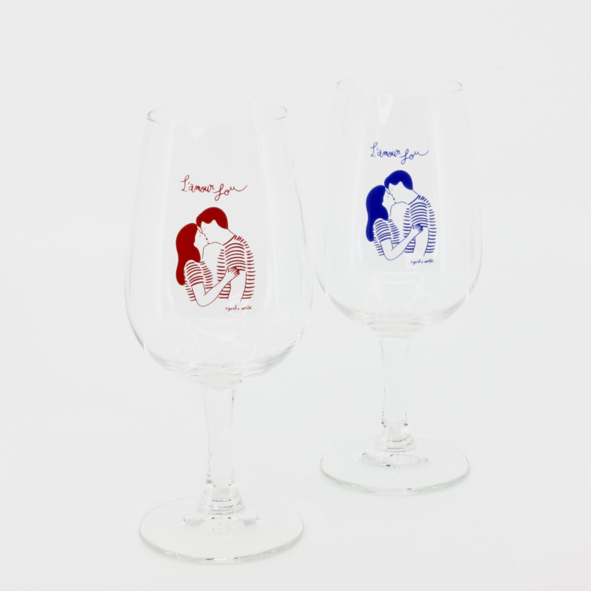 Duo de verres à vin bleu et rouge L’AMOUR FOU x Agathe Sorlet • L'AMOUR FOU
